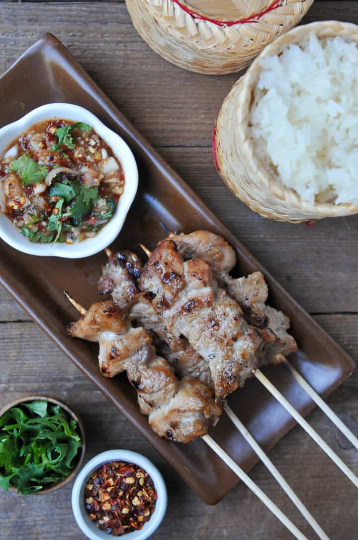 Thai Grilled Pork Skewers | Moo Ping | หมูปิ้ง - Rachel Cooks Thai